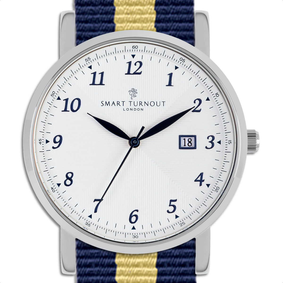 Savant Watch White (Silver), Navy Blue and Yellow Striped NATO Watch S ...