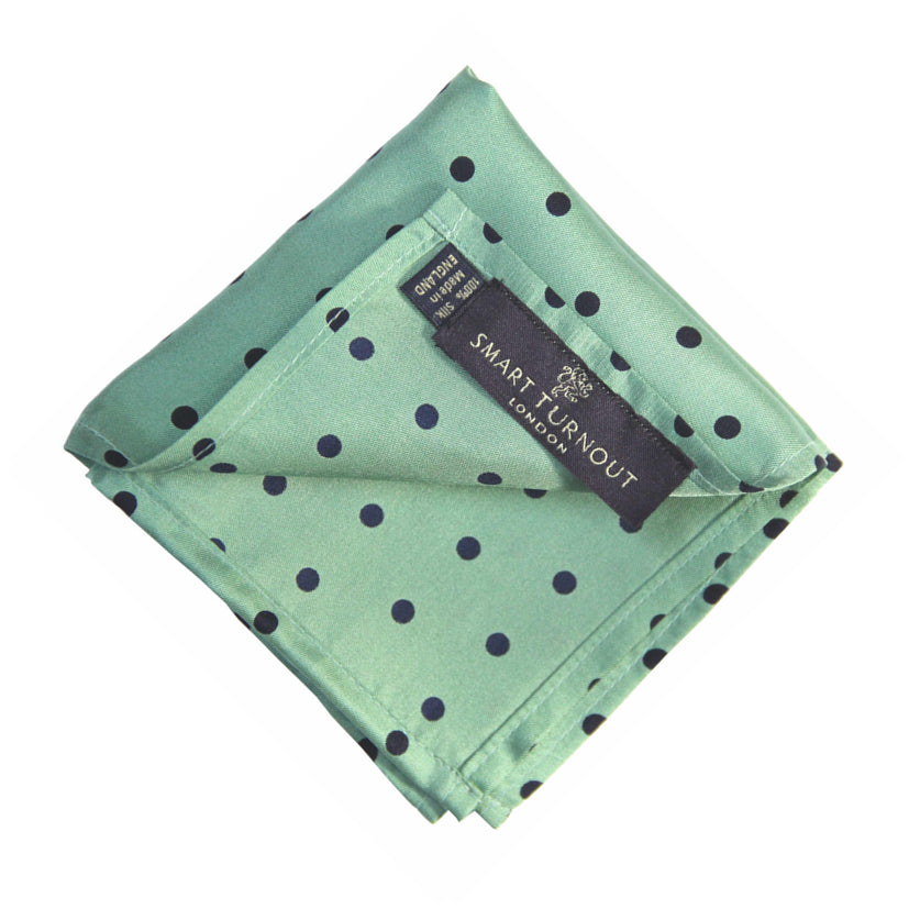 Cambridge Blue and Navy Blue Polka Dot Silk Pocket Square – Smart Turnout