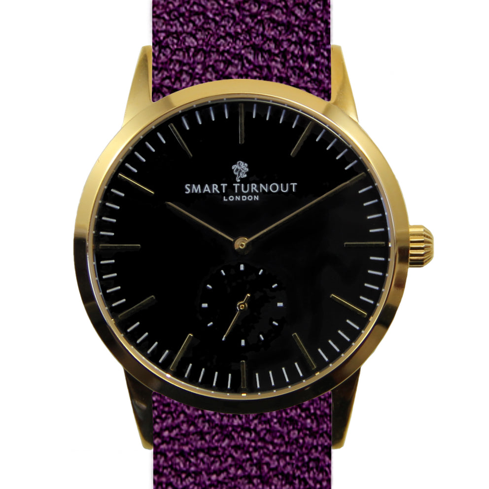 Signature Watch Black (Gold), Purple Embossed Leather NATO Watch Strap ...