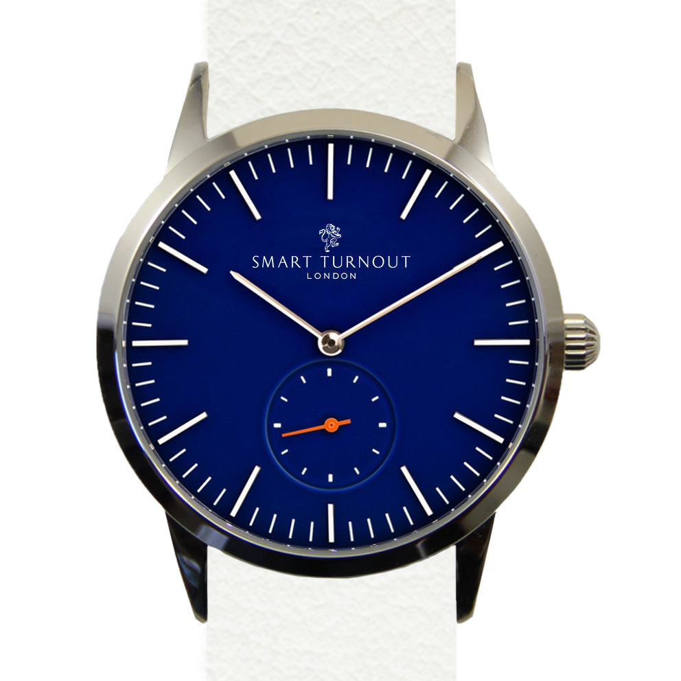 Signature Watch Blue (Silver), Cream White Embossed Leather NATO Watch ...