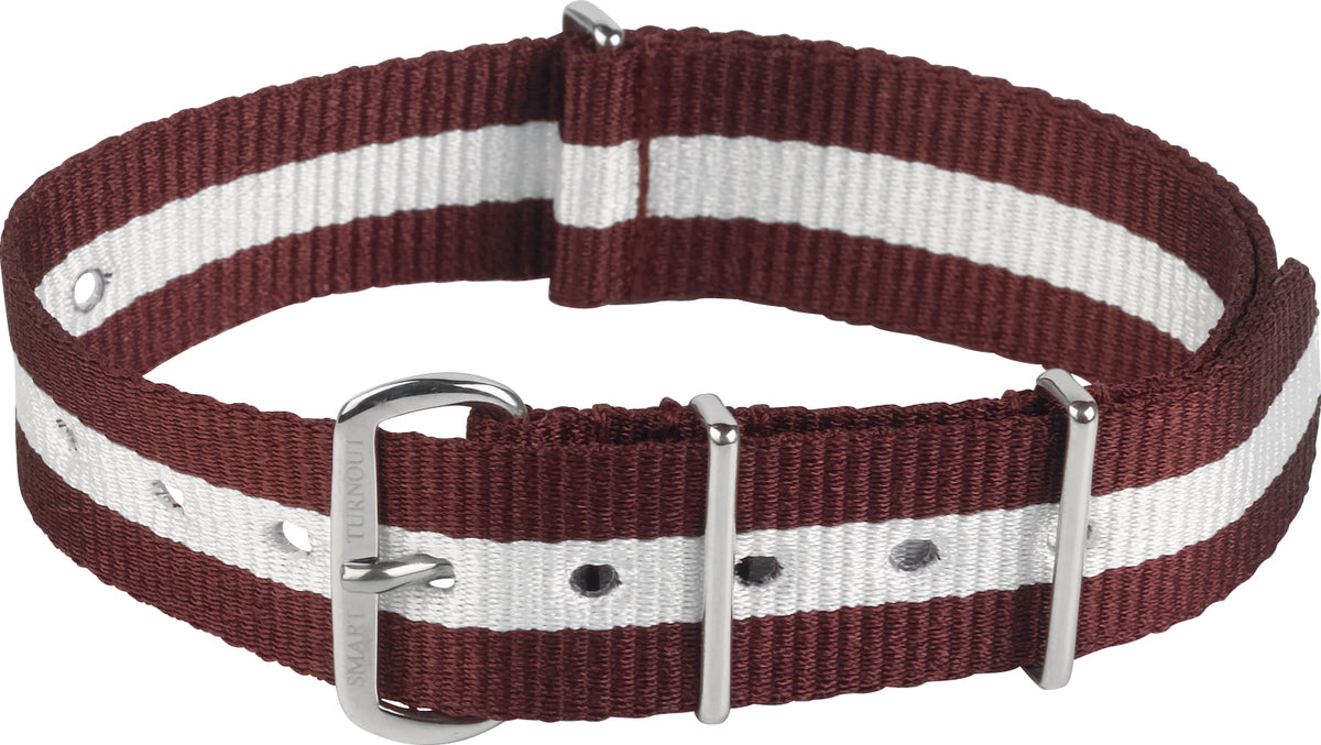 Crimson and White Striped 18mm NATO Watch Strap (Silver Fittings ...